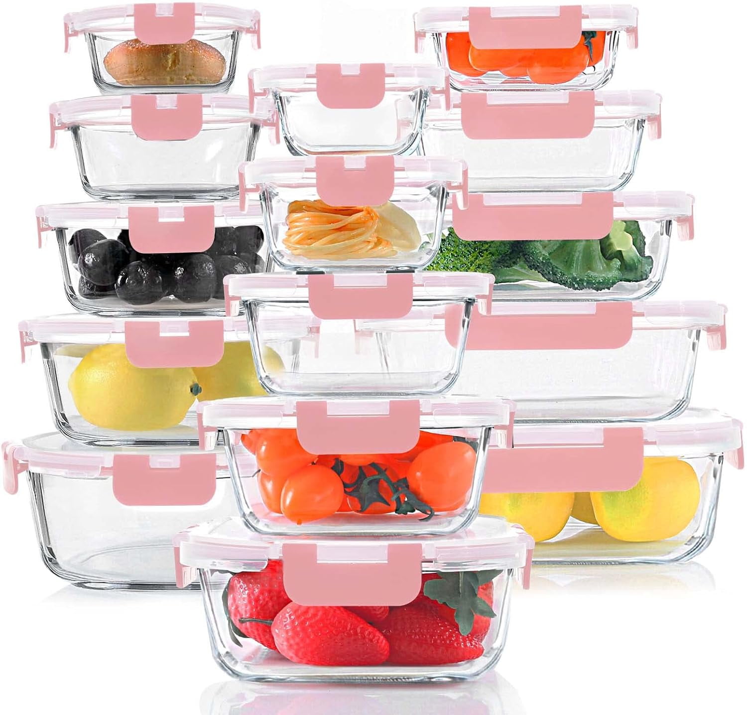 30 Pieces Glass Food Storage Containers Set, Glass Meal Prep Containers ...