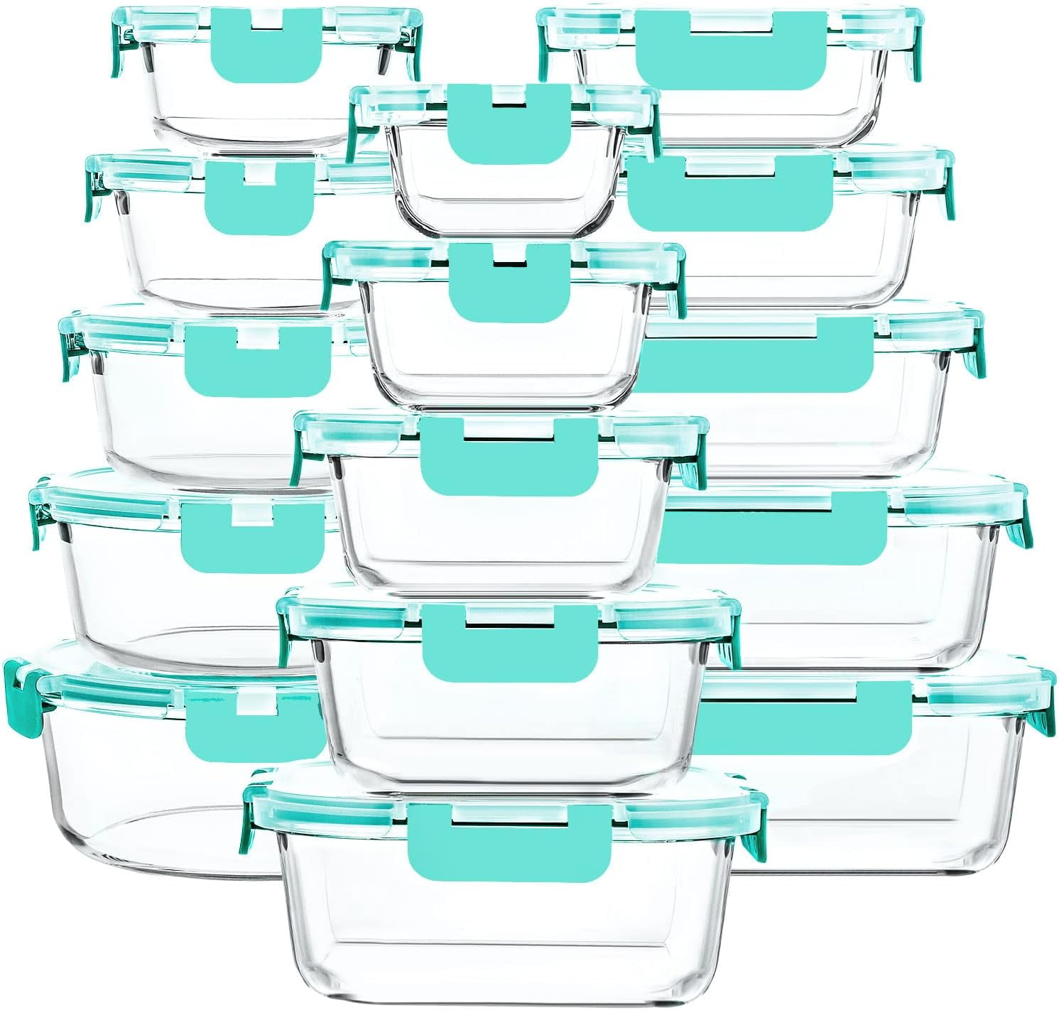 30 Pieces Glass Food Storage Containers with Upgraded Snap Locking Lids ...