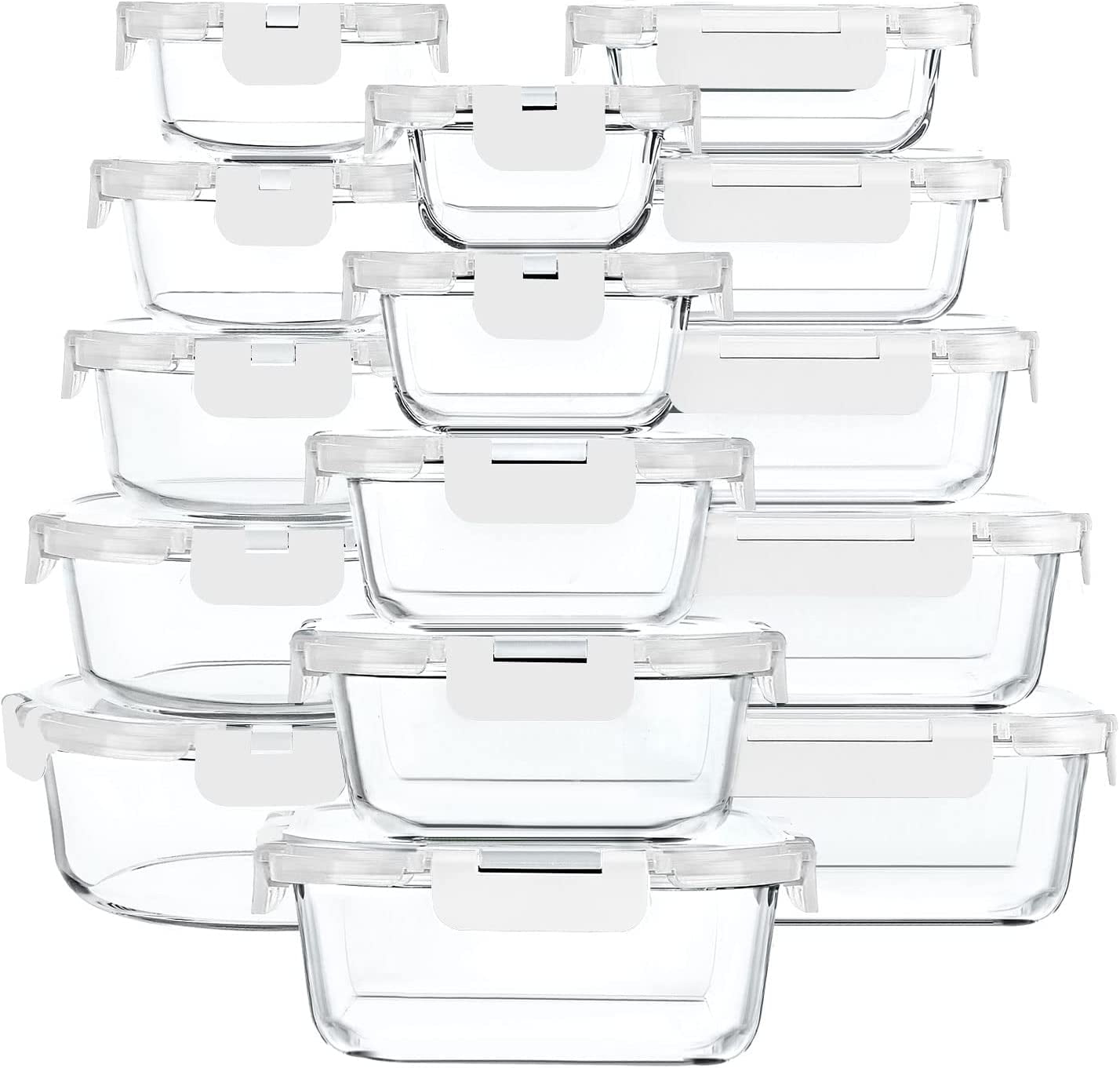 30 Pieces Glass Food Storage Containers with Upgraded Snap Locking Lids ...