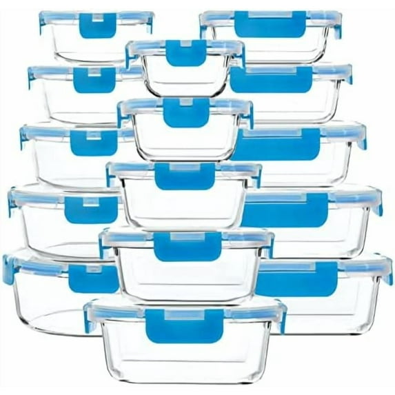 30 Pieces Glass Food Storage Containers with Upgraded Snap Locking Lids ...