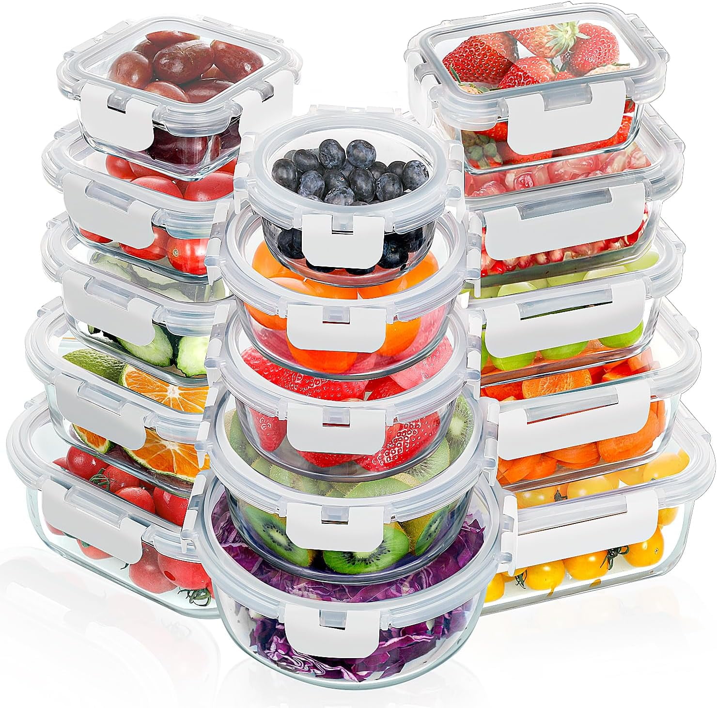 30 Pieces Glass Meal Prep Containers Set, Stackable Glass Food Storage ...