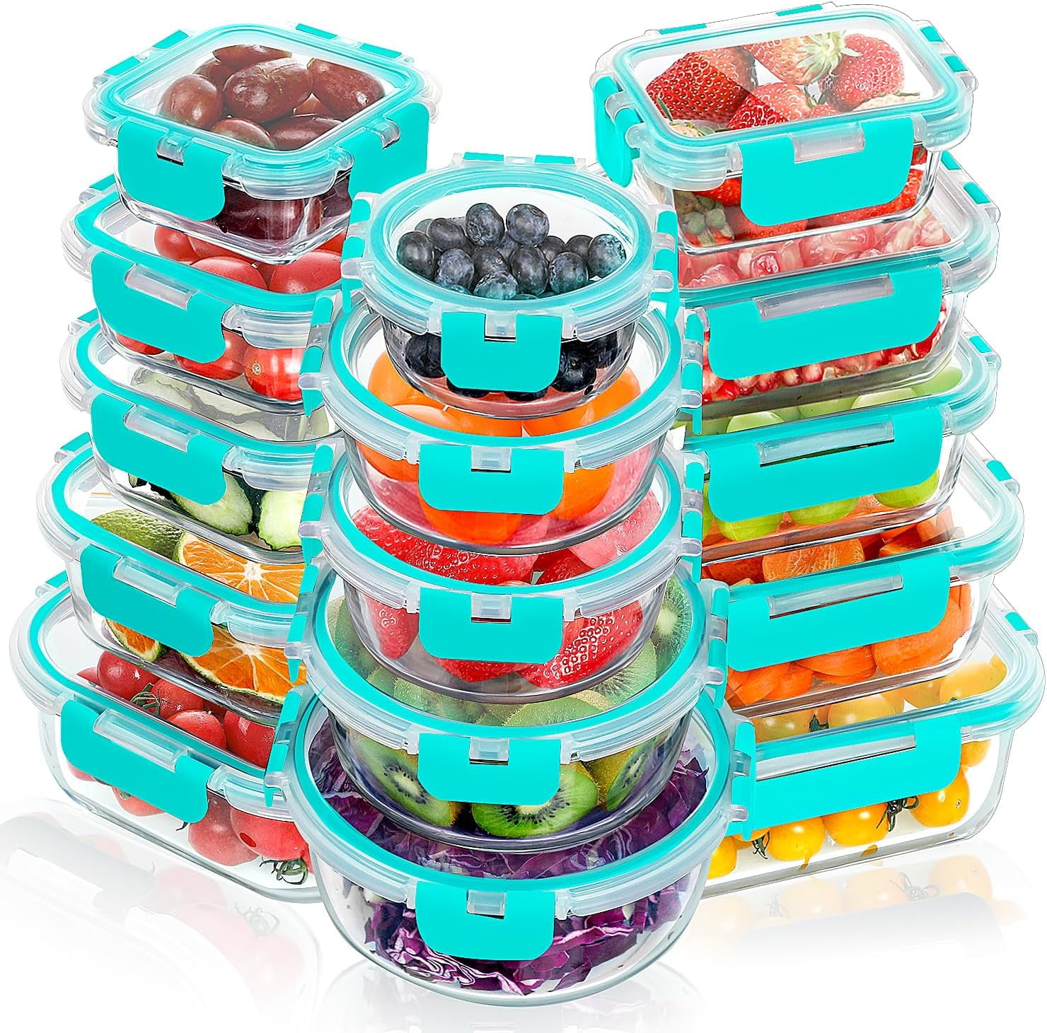 30 Pieces Glass Meal Prep Containers Set, Stackable Glass Food Storage ...