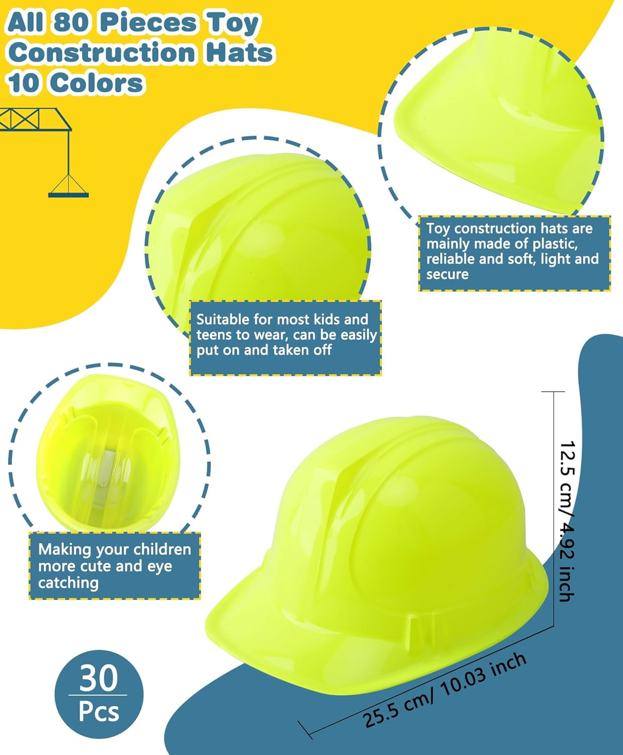 30 Pieces Kids Toy Construction Hat Colorful Plastic Worker Helmet ...