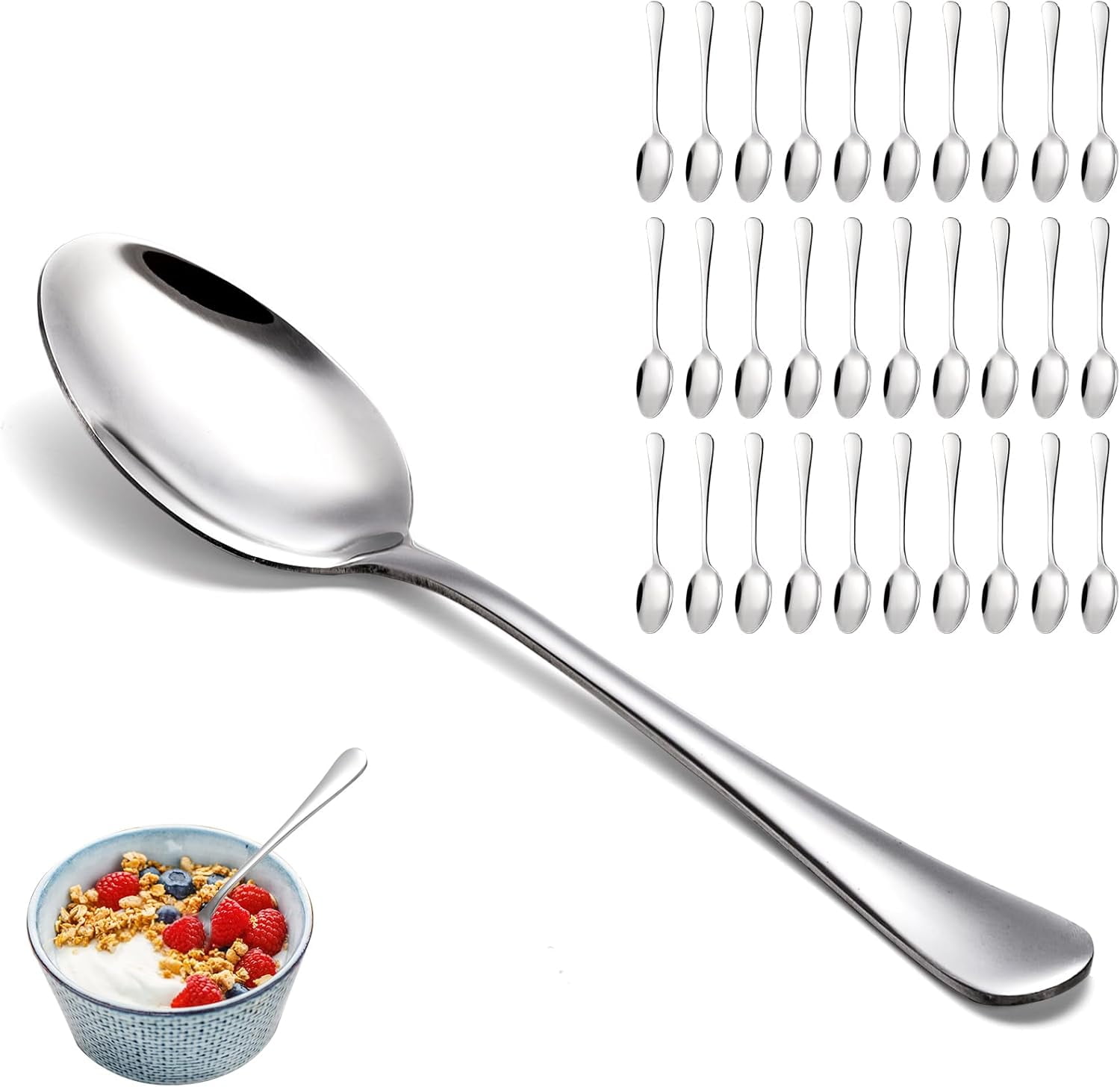 30 Pieces Large Tablespoons Set, 8 Inch Food Grade Stainless Steel ...