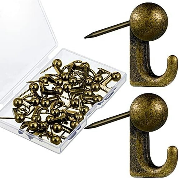 30 Pieces Metal Push Pin Hangers Pin Wall Hooks Picture Hanging Picture ...