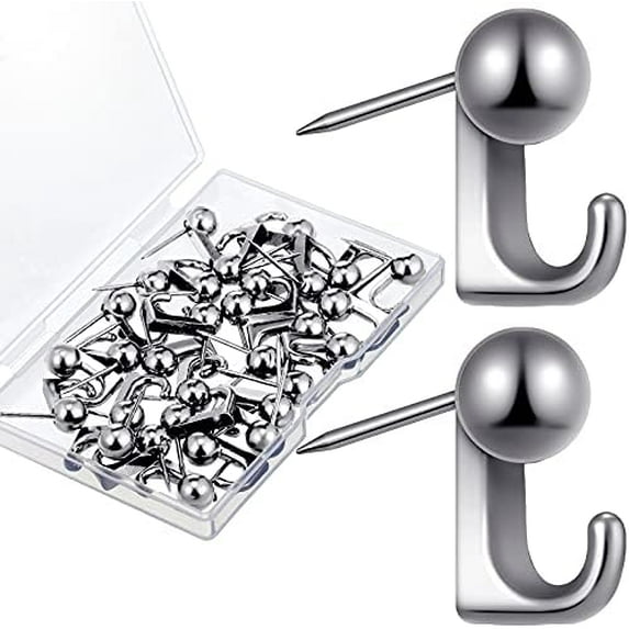 30 Pieces Metal Push Pin Hangers Pin Wall Hooks Picture Hanging Picture ...