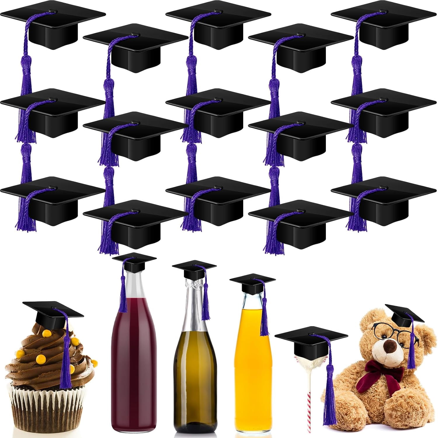 30 Pieces Mini Graduation Cap Plastic Grad Cake Wine Bottle Cover ...