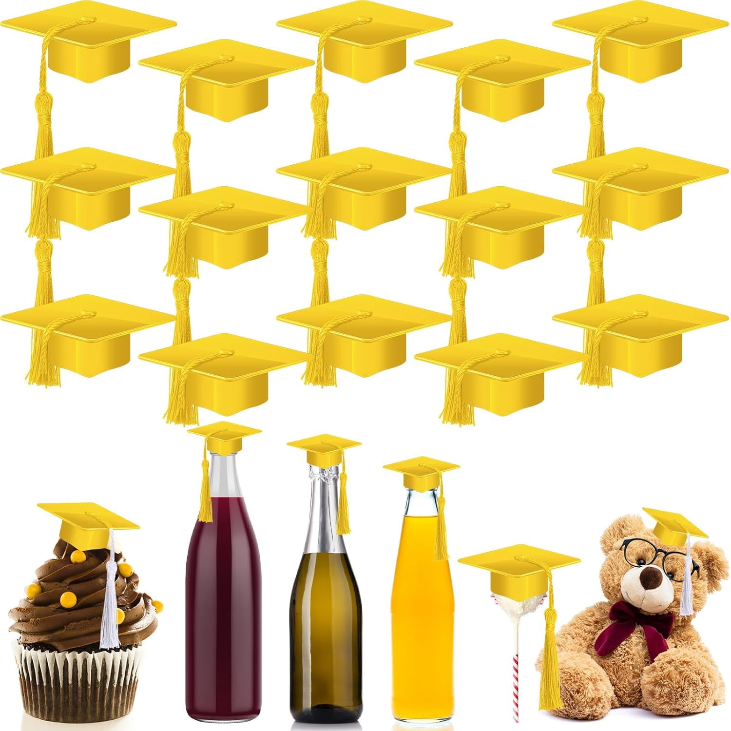 30 Pieces Mini Graduation Cap Plastic Grad Cake Wine Bottle Cover ...