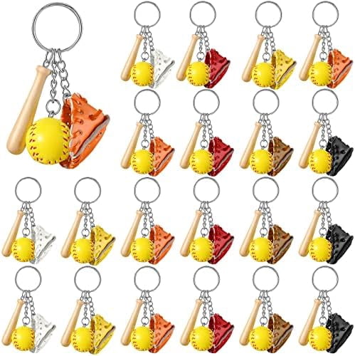 30 Pieces Mini Softball Keychains Mini Wooden Bat Softball Keychain ...