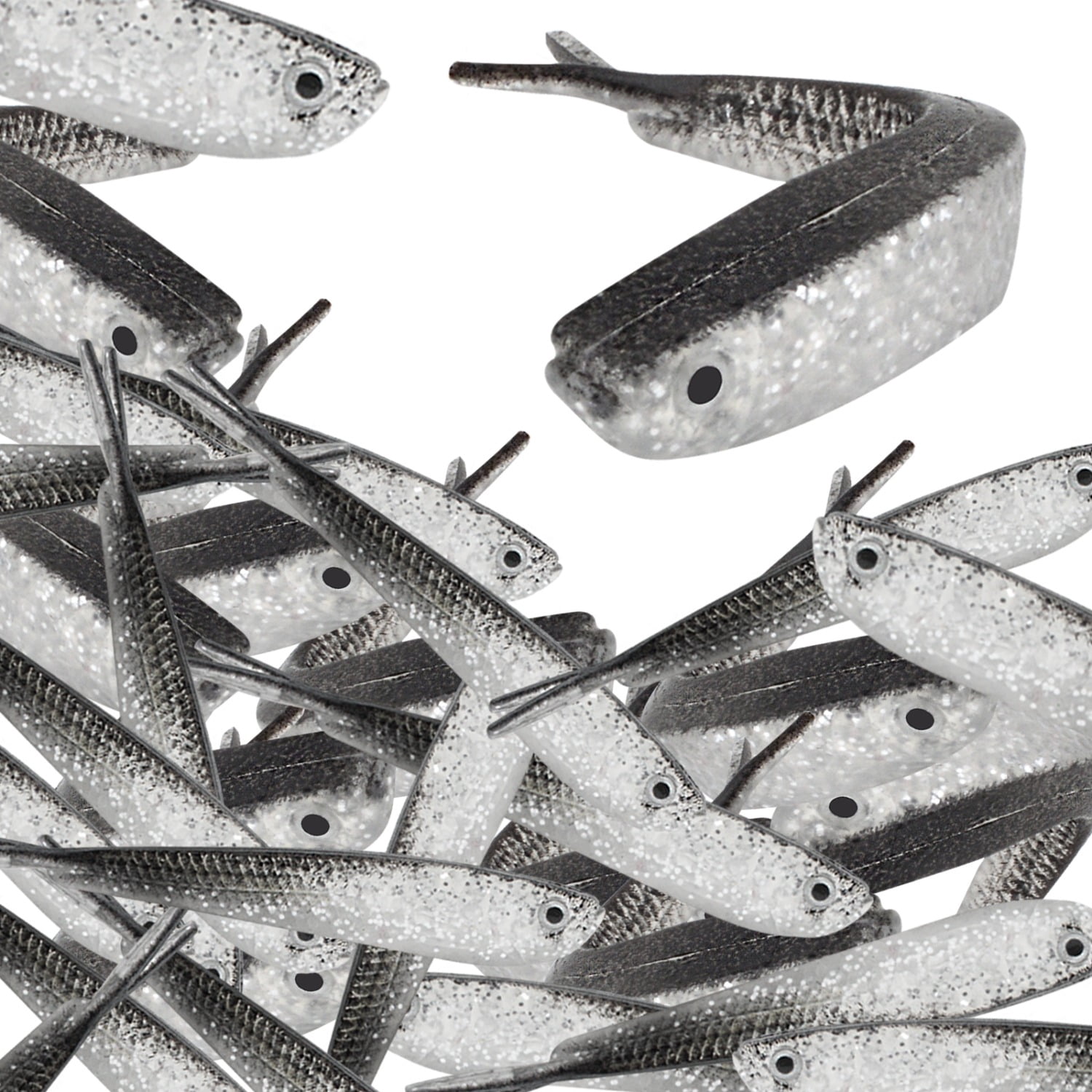 30 Pieces Plastic Soft Fishing Lures Silver Lifelike Forked Tail Minnow ...