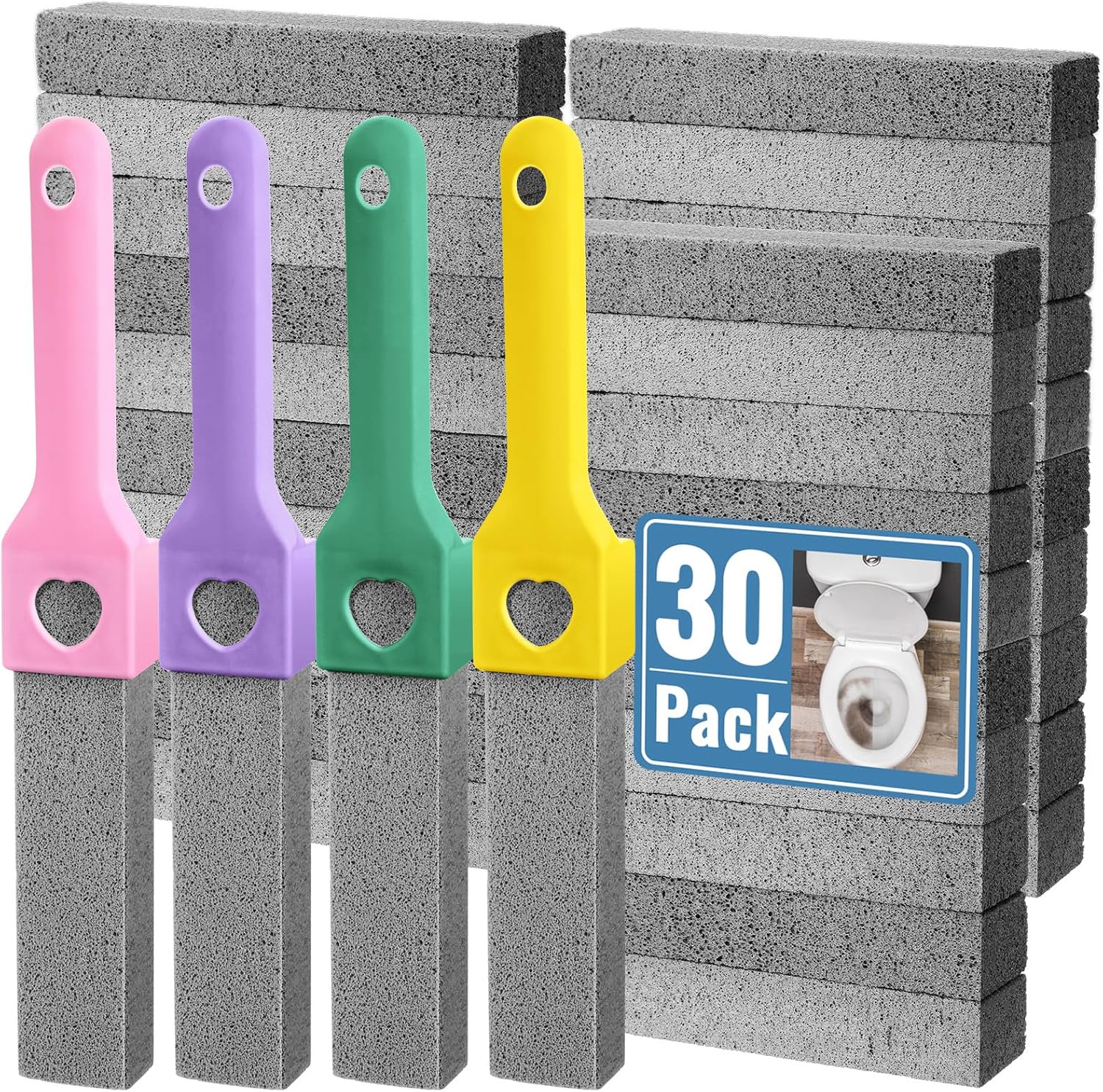 30 Pieces Pumice Stone Cleaning Toilet Stone Stick with Handle Hard ...