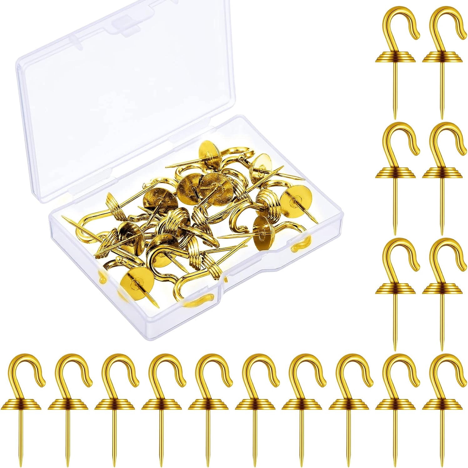 30 Pieces Push Pin Wall Hooks Metal Thumb Tack Hangers Iron Alloy Nail ...