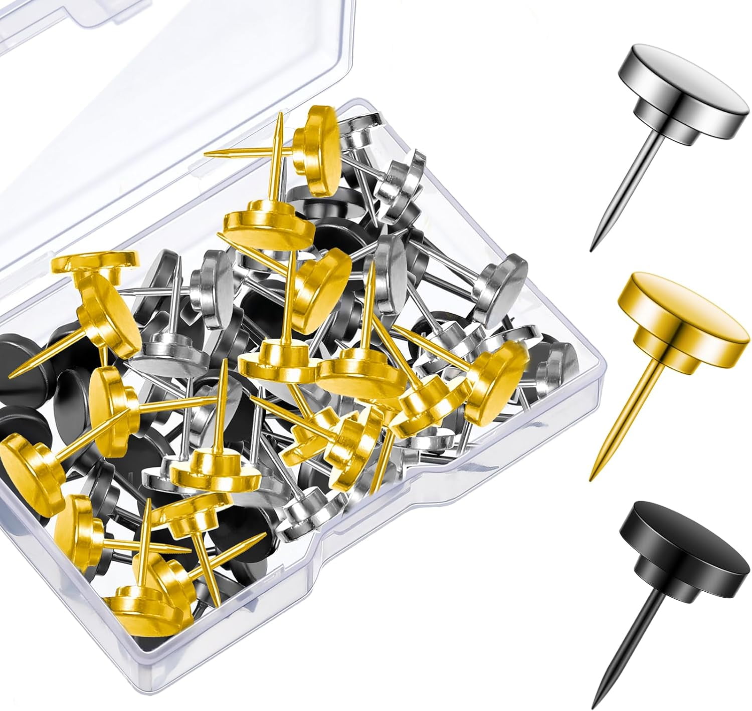 30 Pieces Push Pins, Metal Thumb Tacks for Picture Photo Hanging, Wall Pins for Board Posters ...