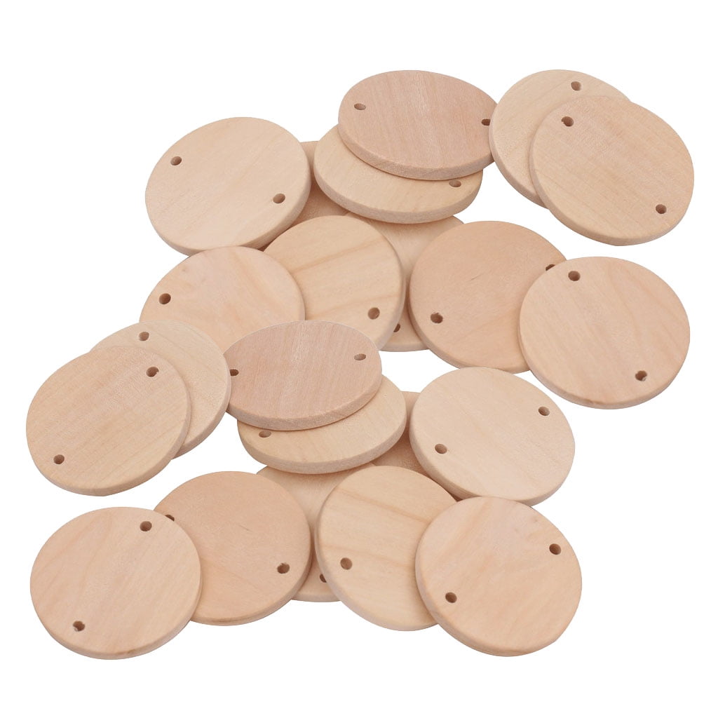 30 Pieces Round Wooden Slices Unfinished Wood Pieces, Pre-Drilled Holes ...