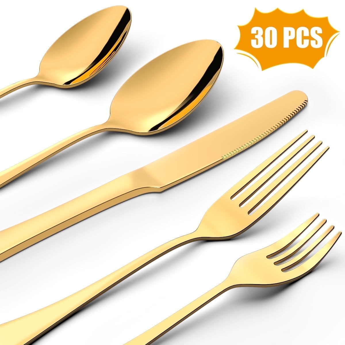 GPED 30 Pieces Silverware Set, Stainless Steel Flatware for 6, Gold ...