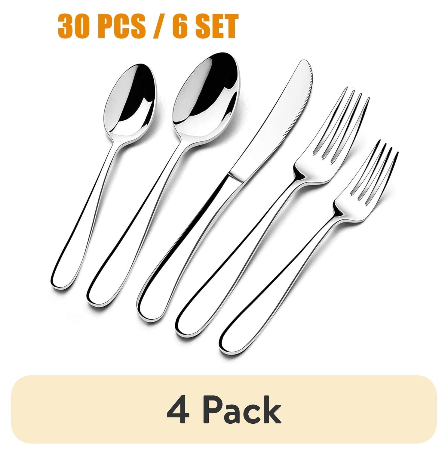 (4 pack) 30 Pieces Silverware Set with Serving Set, Stainless Steel ...
