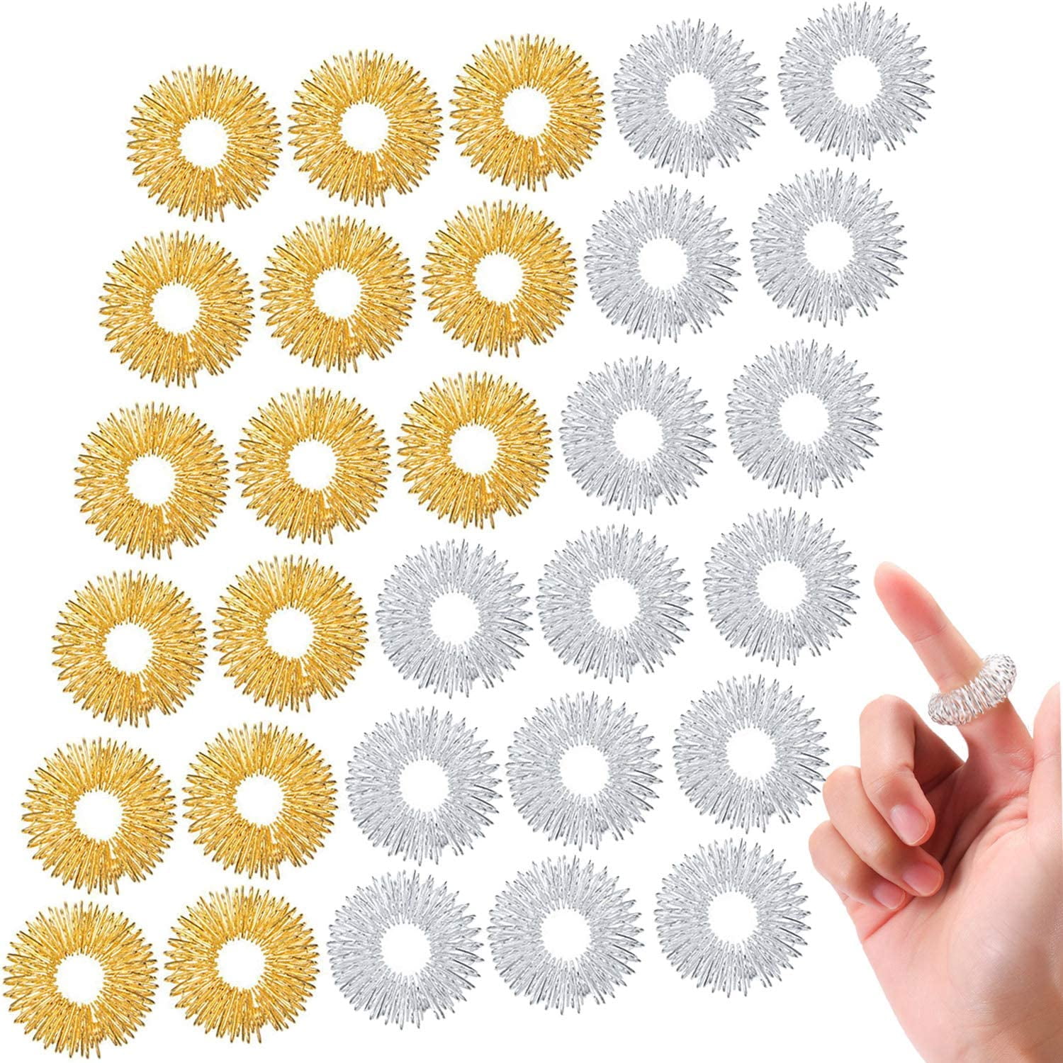 30 Pieces Spiky Sensory Finger Rings, Spiky Finger Ring/Acupressure Ring Set for Teens, Adults ...