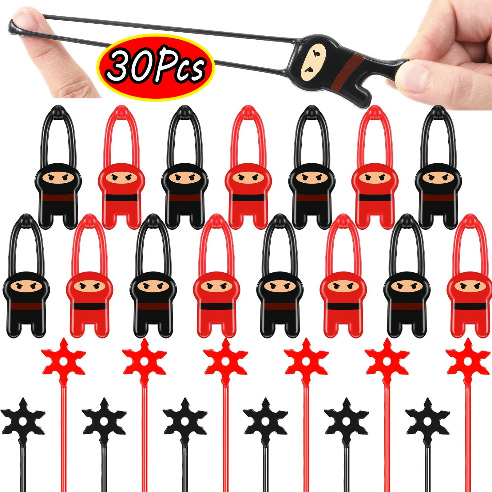 30 Pieces Stretchy Flying Slingshot Ninja Toys Stars Slingshots Red and ...