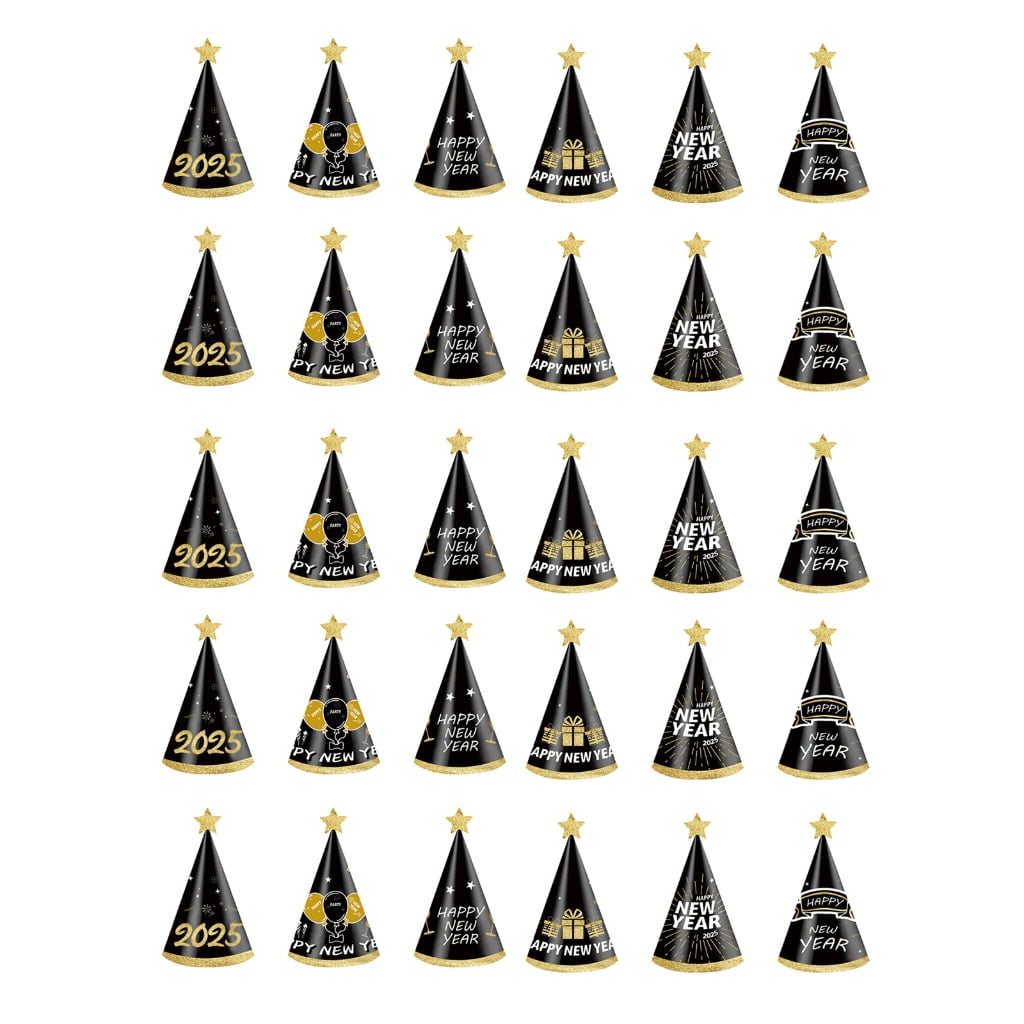 30 Pieces Stylish 2025 New Year Eve Party Hats Decorations Child Paper ...