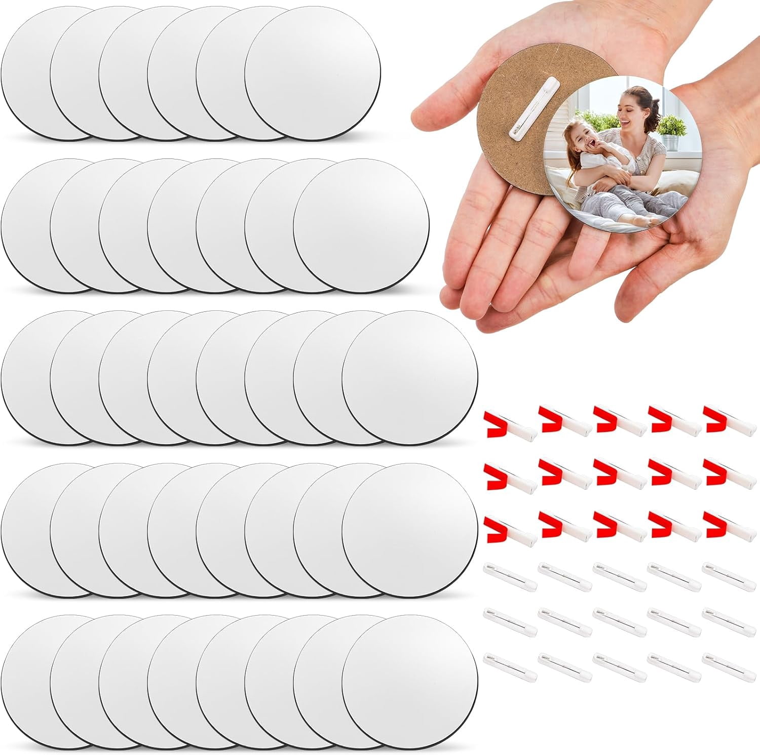 30 Pieces Sublimation Buttons Blanks with Pins, 3 inch MDF DIY ...