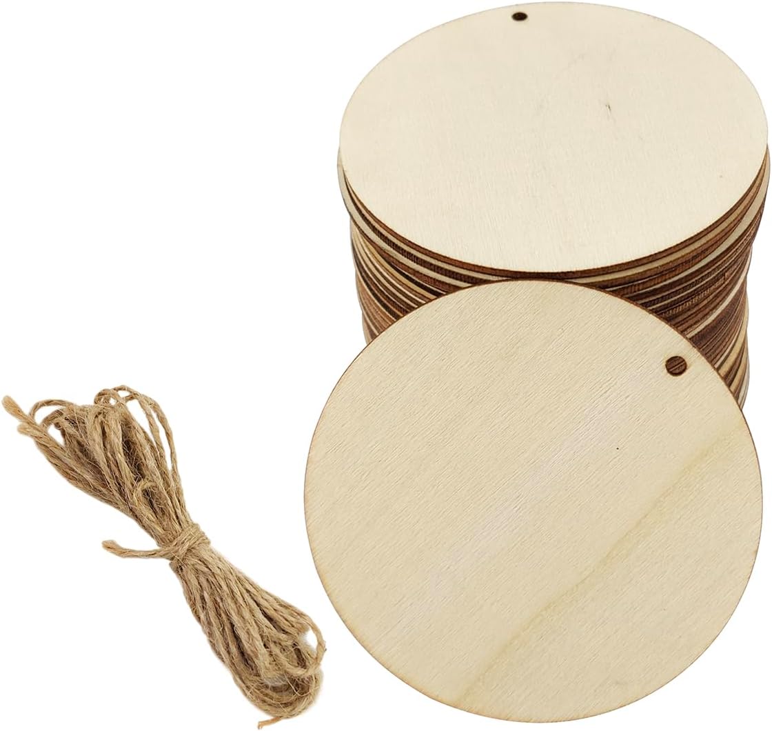 30 Pieces Unfinished Wood Circles Round Disc Cutouts Wood Craft Slices ...