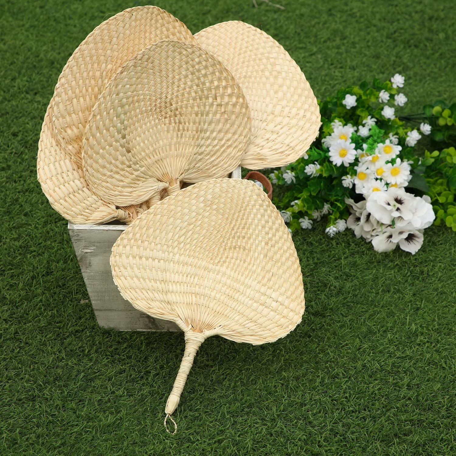 30 Pieces Wedding Raffia Fans Bamboo Fan Natural Handmade Palm Leaf ...