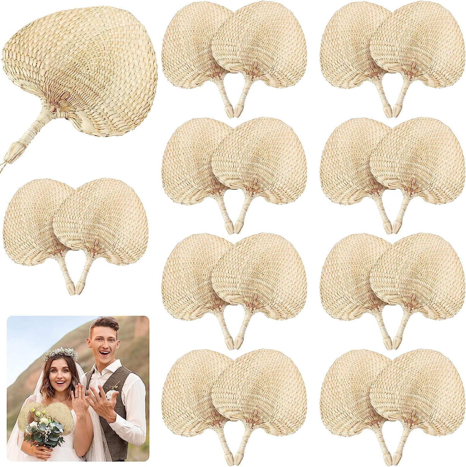30 Pieces Wedding Raffia Fans Bamboo Natural Handmade Palm Leaf Hand ...