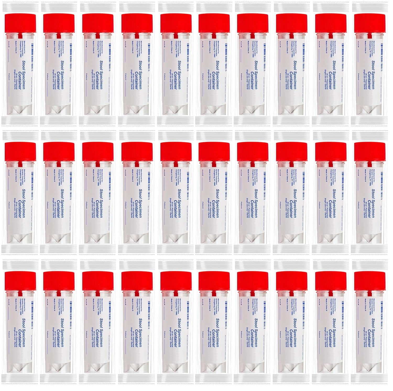 30/Pk 30ml Plastic Stool Specimen Containers with Red Spoon Lid & Label ...