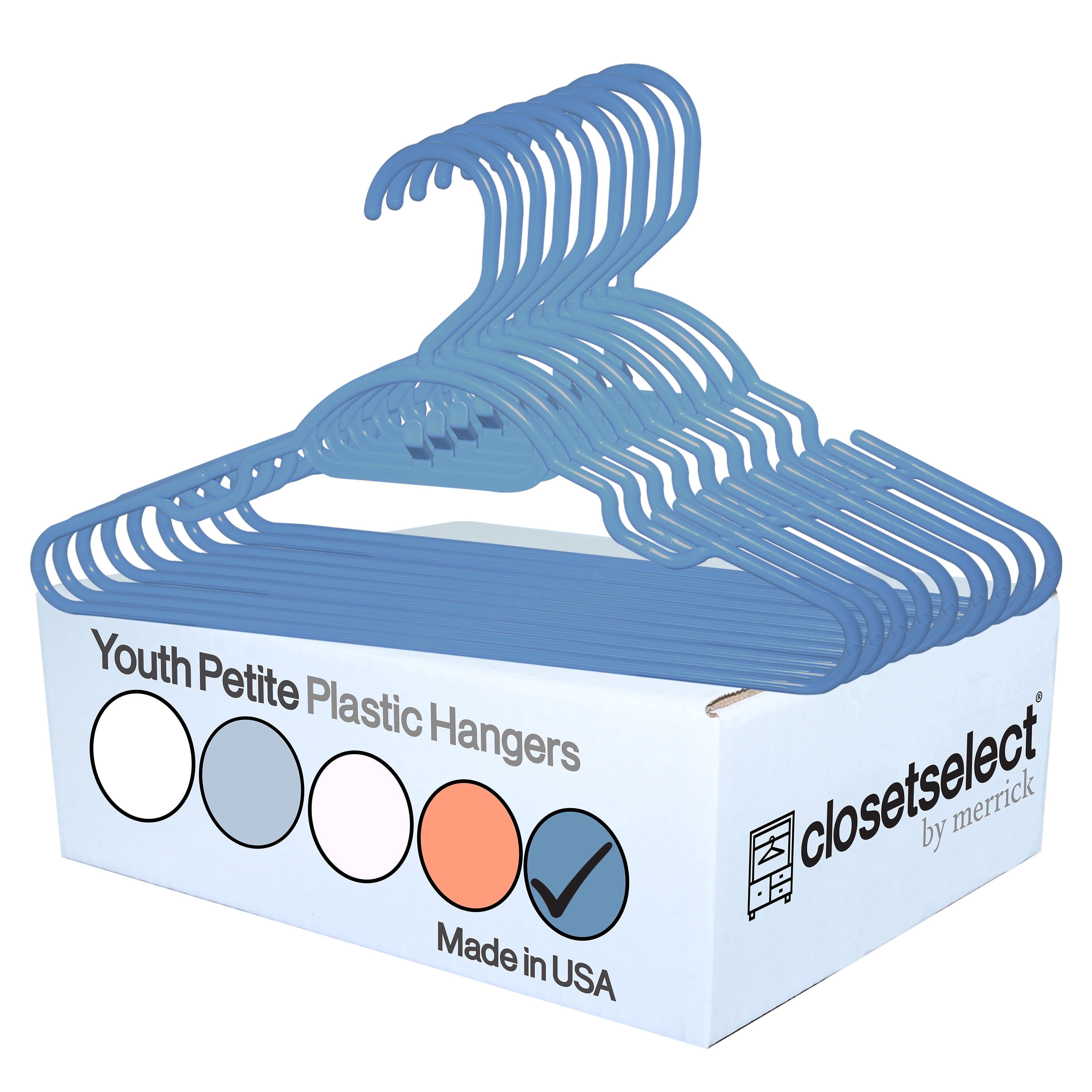 Closet Select Youth Petite Plastic Hangers, Medium Size, Blue, 30 Pack ...