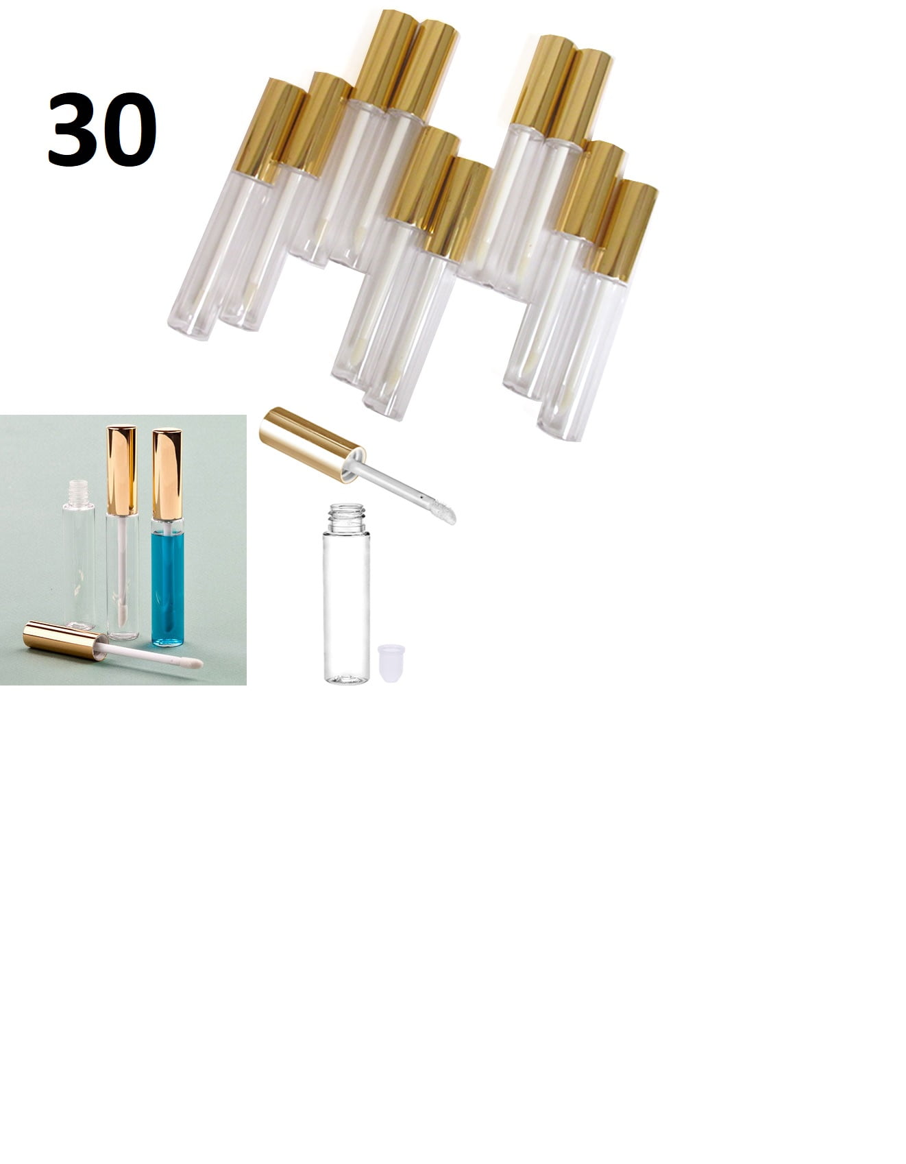 30 Yellow Gold Plastic PET Lip Gloss Bottles 10ML Balm Container Clear ...