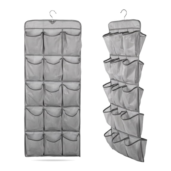 30 Pocket Dual Sided Hanging Shoe Organizer - Gray Closet Storage Rack ...