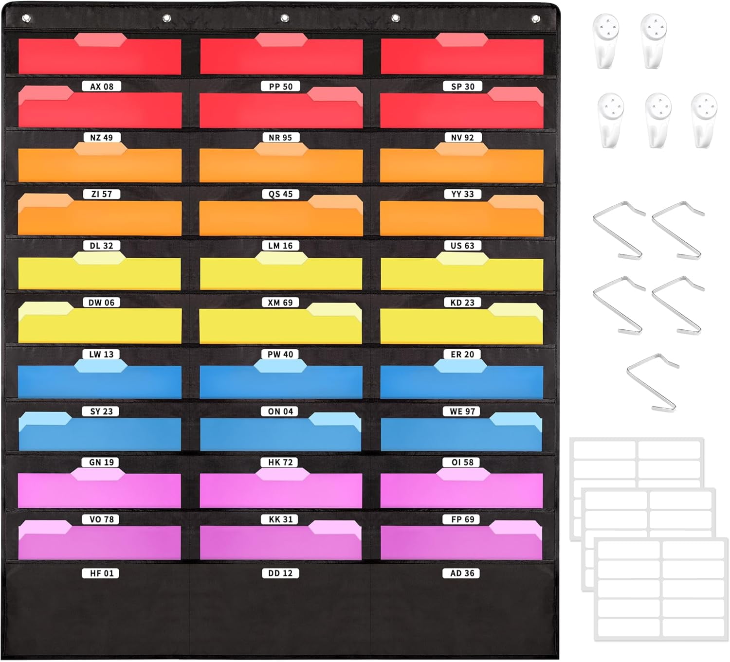 30 Pockets Classroom Mailbox, Hanging Wall File Organizer, Black ...