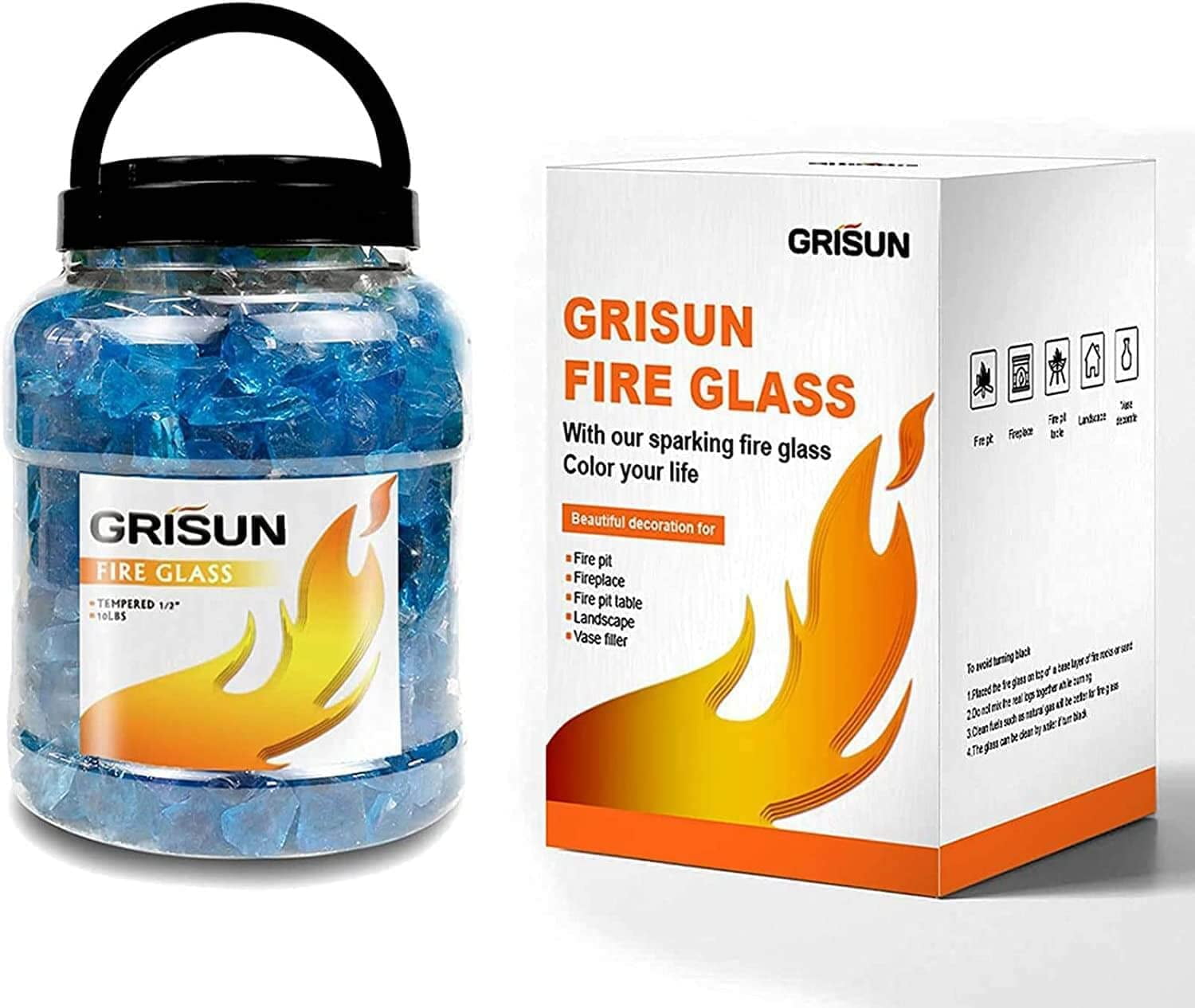 30 Pounds Caribbean Blue Fire Glass for Fire Pit - 12 Inch Tempered ...