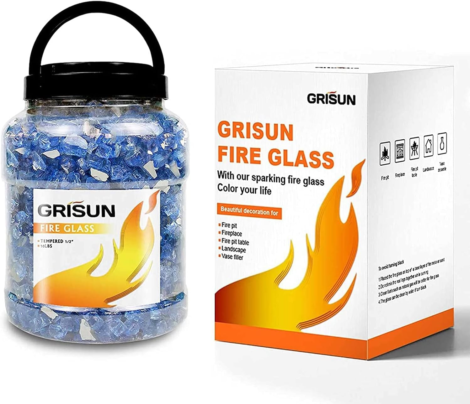 30 Pounds Pacific Ocean Blue Fire Glass for Fire Pit - 1/2 Inch High ...