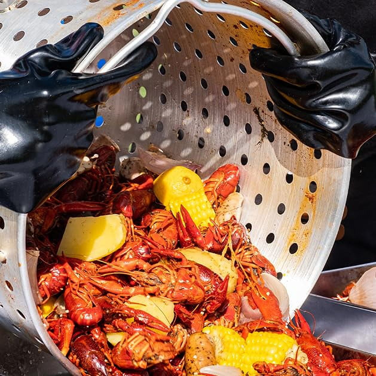 30 QT Crawfish Boil Pot with Strainer Outdoor Seafood Boil Kit with 5 ...