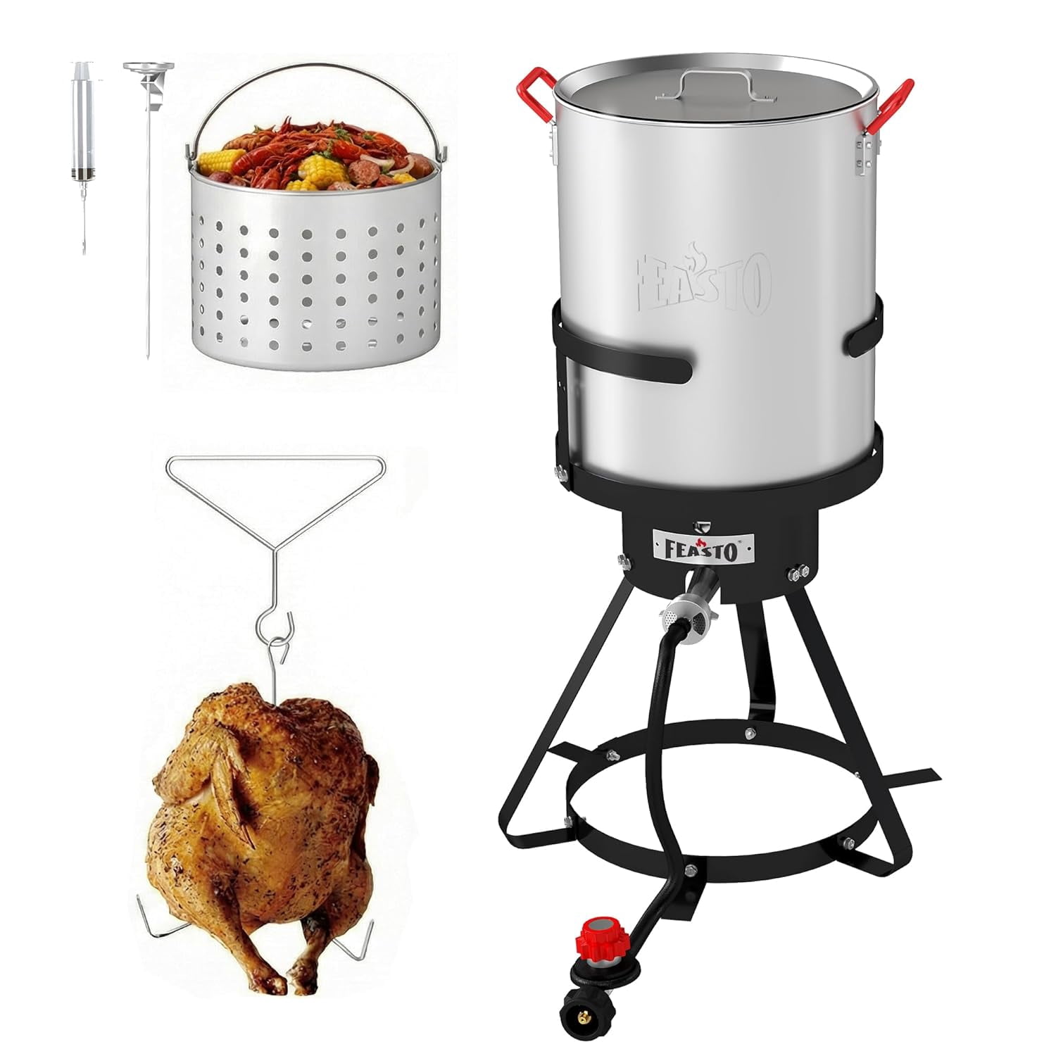 30 QT Turkey Fryer Pot with Basket and Burner, Aluminum Seafood Boiler ...