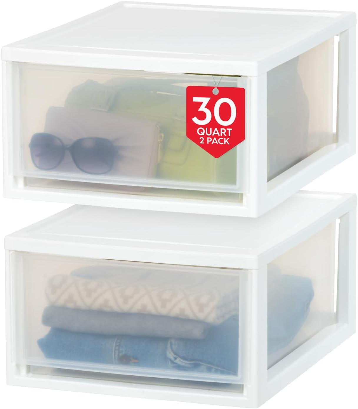30 Qt. Plastic Drawer Storage Organizer Stacking Drawers, 2-Pack ...