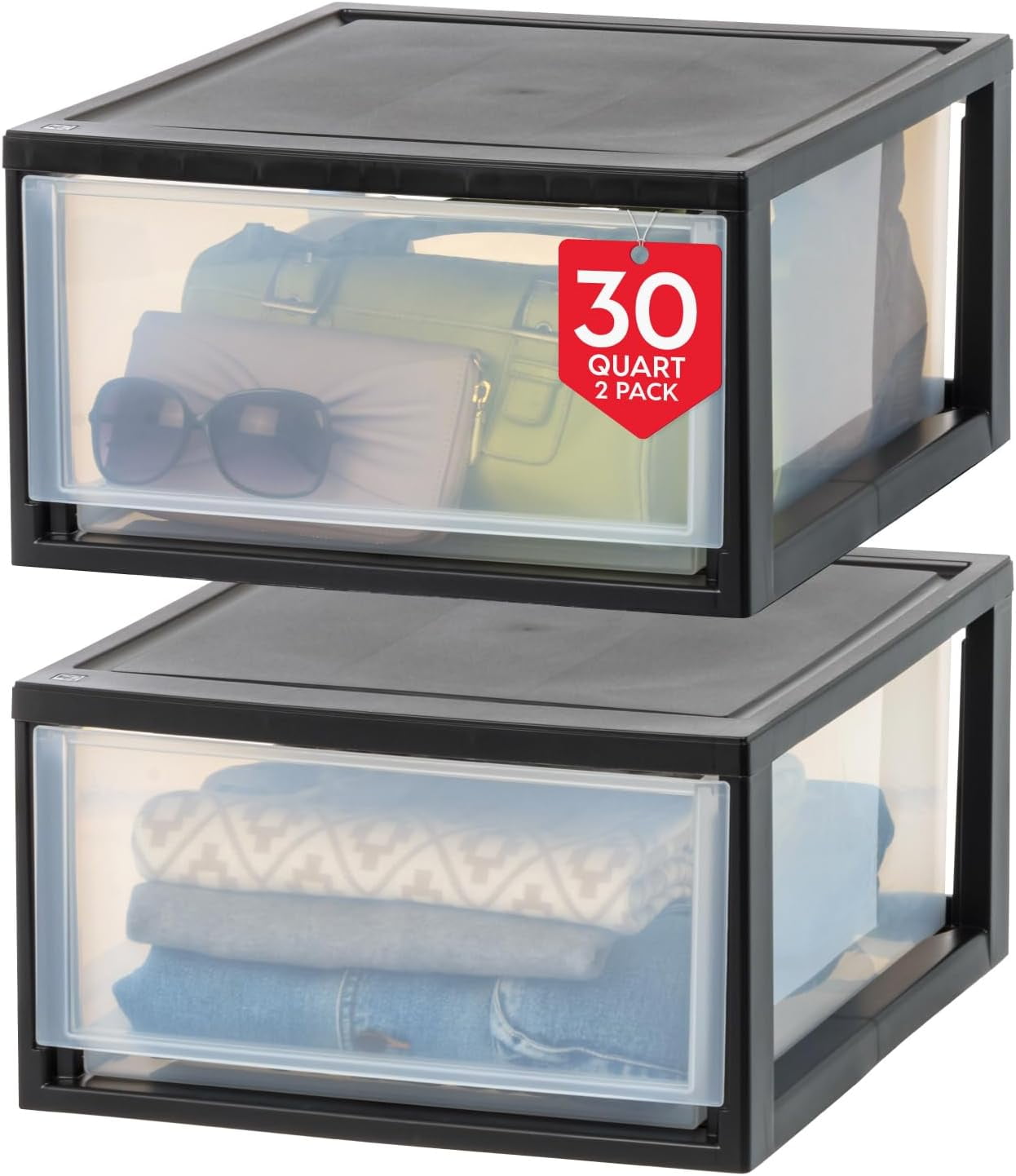 30 Qt. Plastic Drawer Storage Organizer Stacking Drawers, 2-Pack ...
