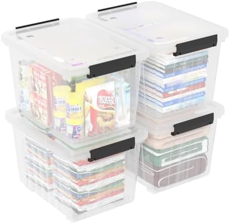 30 Quart Clear Storage Latch Bins, Large Plastic Storage Box with ...