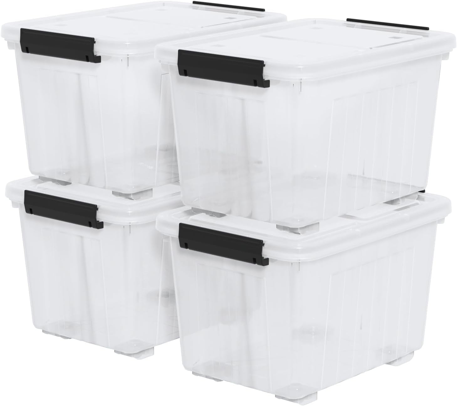 30 Quart Plastic Stacker Box, Large Storage Bin Container with Latching Lids and Wheels for Home ...