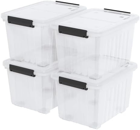 30 Quart Plastic Storage Boxes with Wheels, 4 Pack Latching Lidded ...