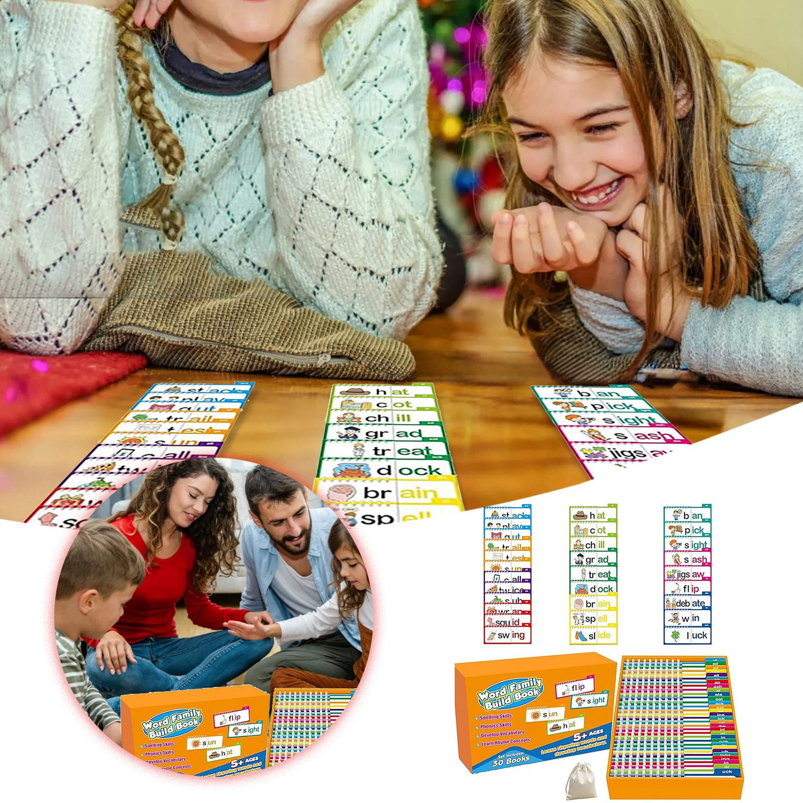 30 Read and Rhyme Flip Activity Book Word Families, Letter Sounds Flash ...