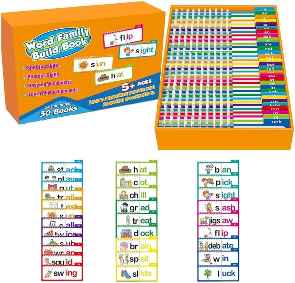 30 Read and Rhyme Flip Activity Books, Word Family Flash Cards ...
