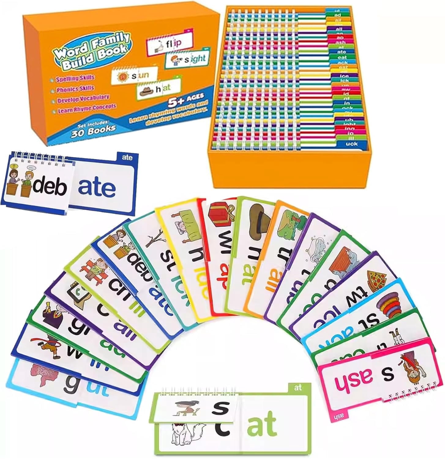 30 Read and Rhyme Flip Books, Phonics & Sight Words Flash Cards, ABC ...