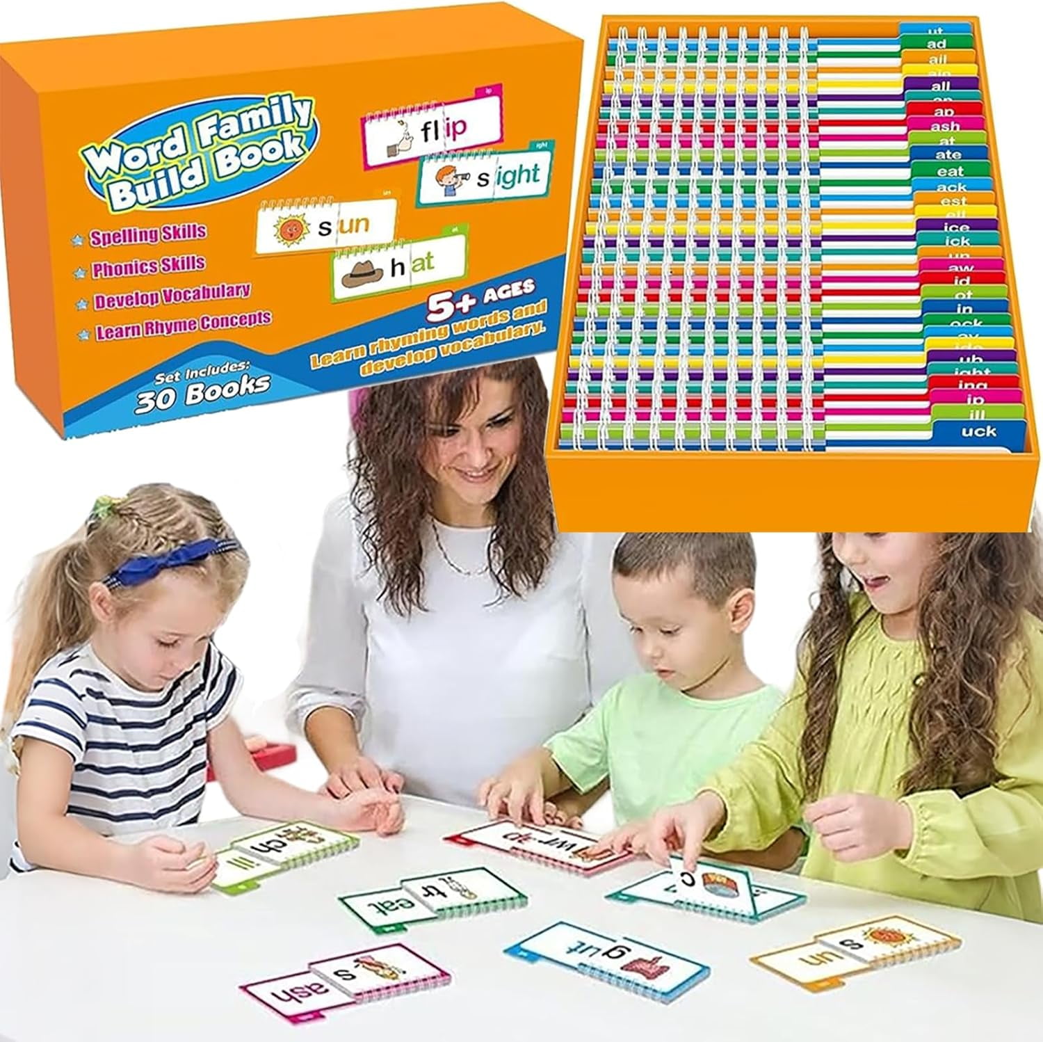 30 Read and Rhyme Flip Books, Word Families Flash Cards, ABC Vocabulary ...