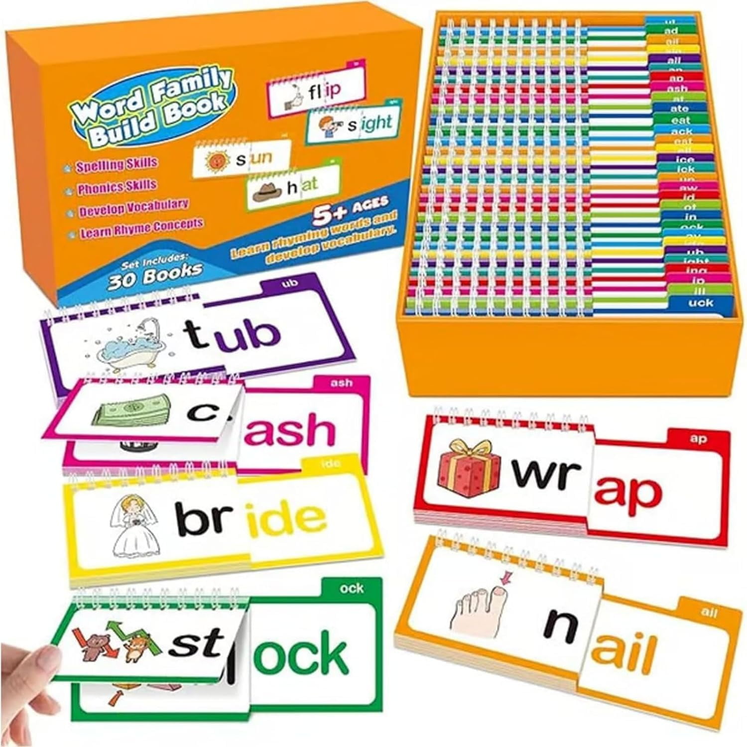 30 Read and Rhyme Flip Books, Word Families, Letter Sounds Flash Cards ...