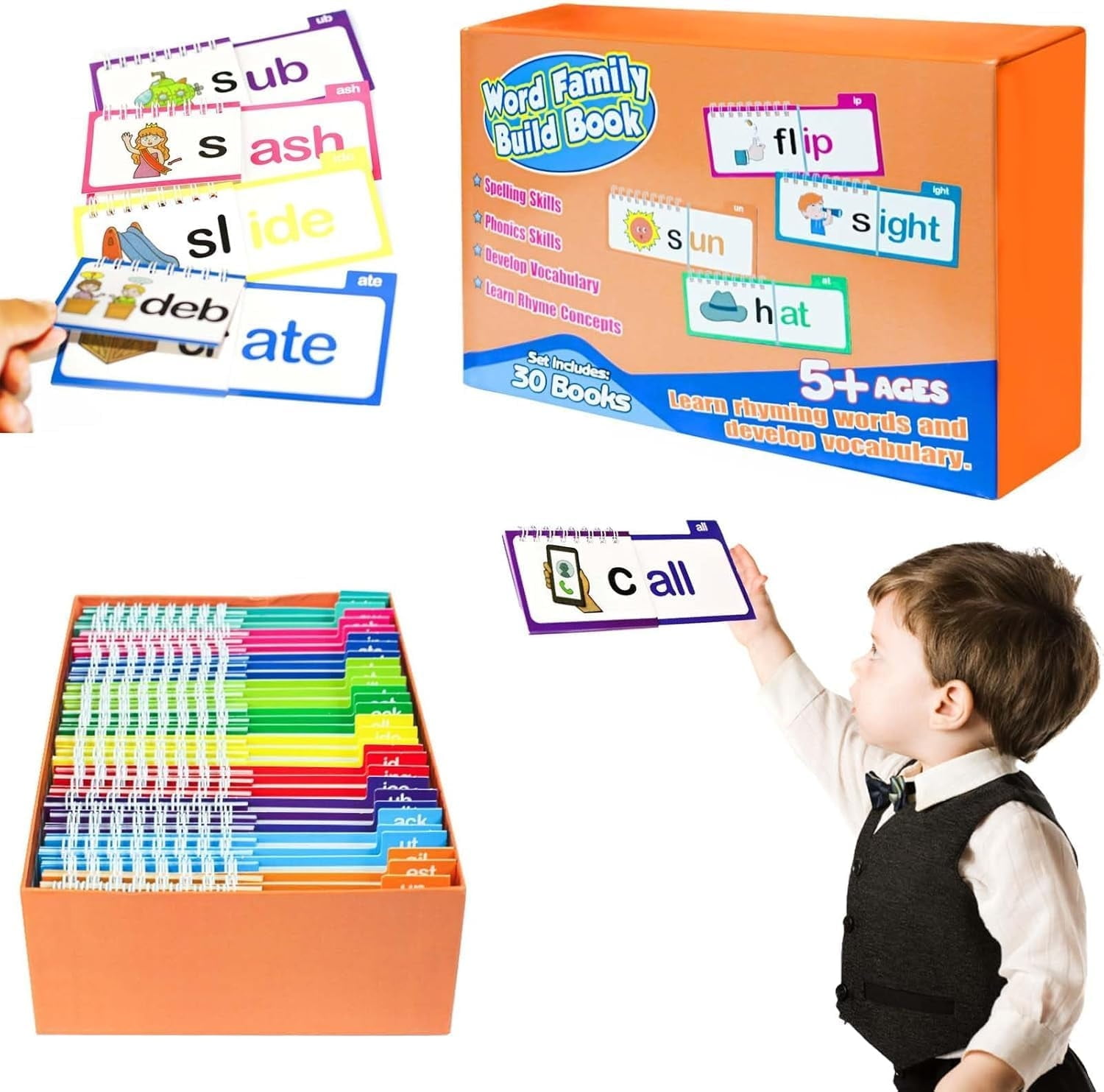 30 Read and Rhyme Flip Books, Word Family Build Book, ABC Vocabulary ...