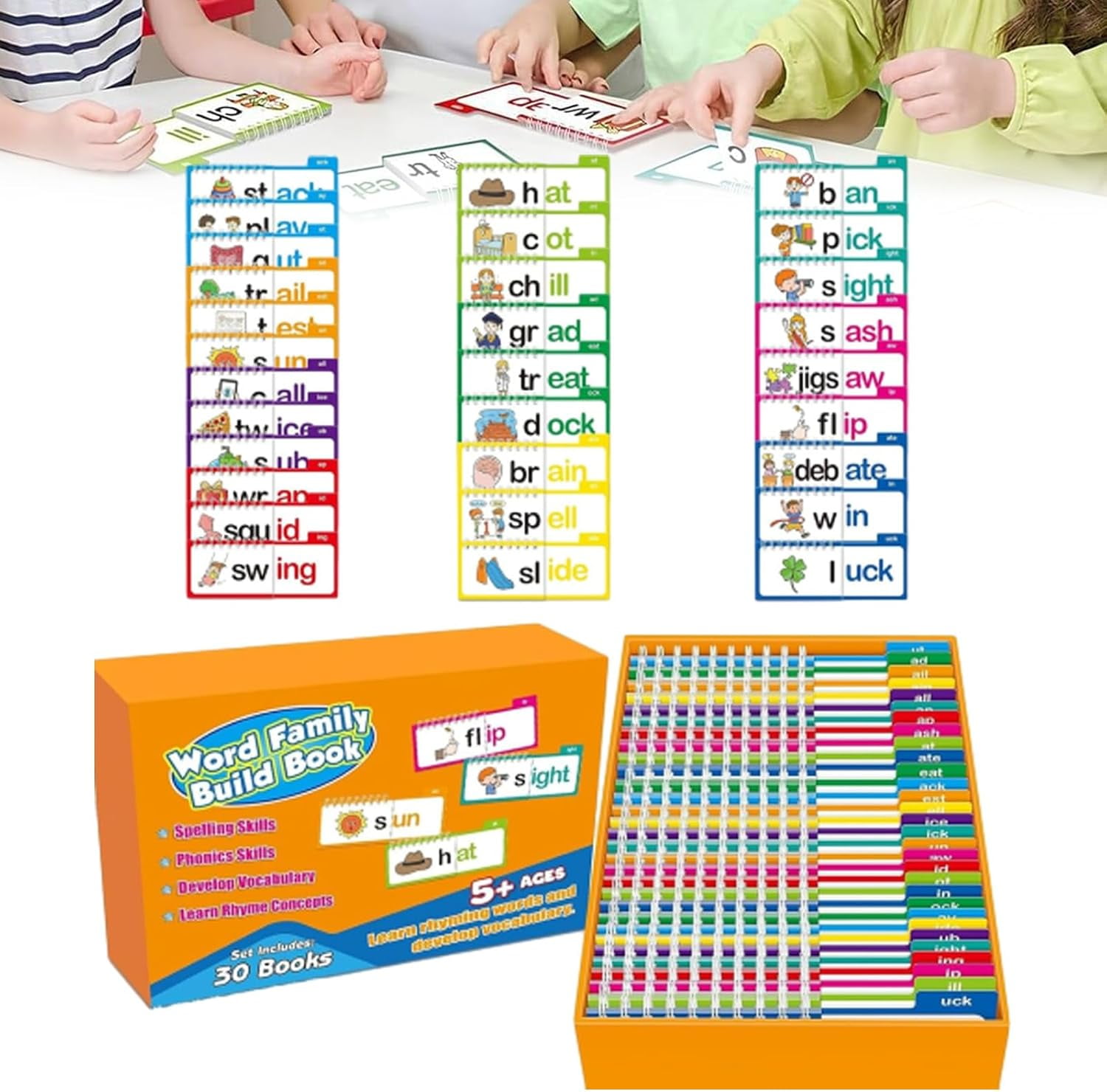 30 Read and Rhyme Flip Books, ABC Vocabulary Flash Cards, Word Families ...