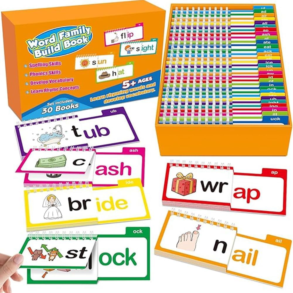 30 Read and Rhyme Flip Books, Letter Sounds Flash Cards, Kindergarten ...