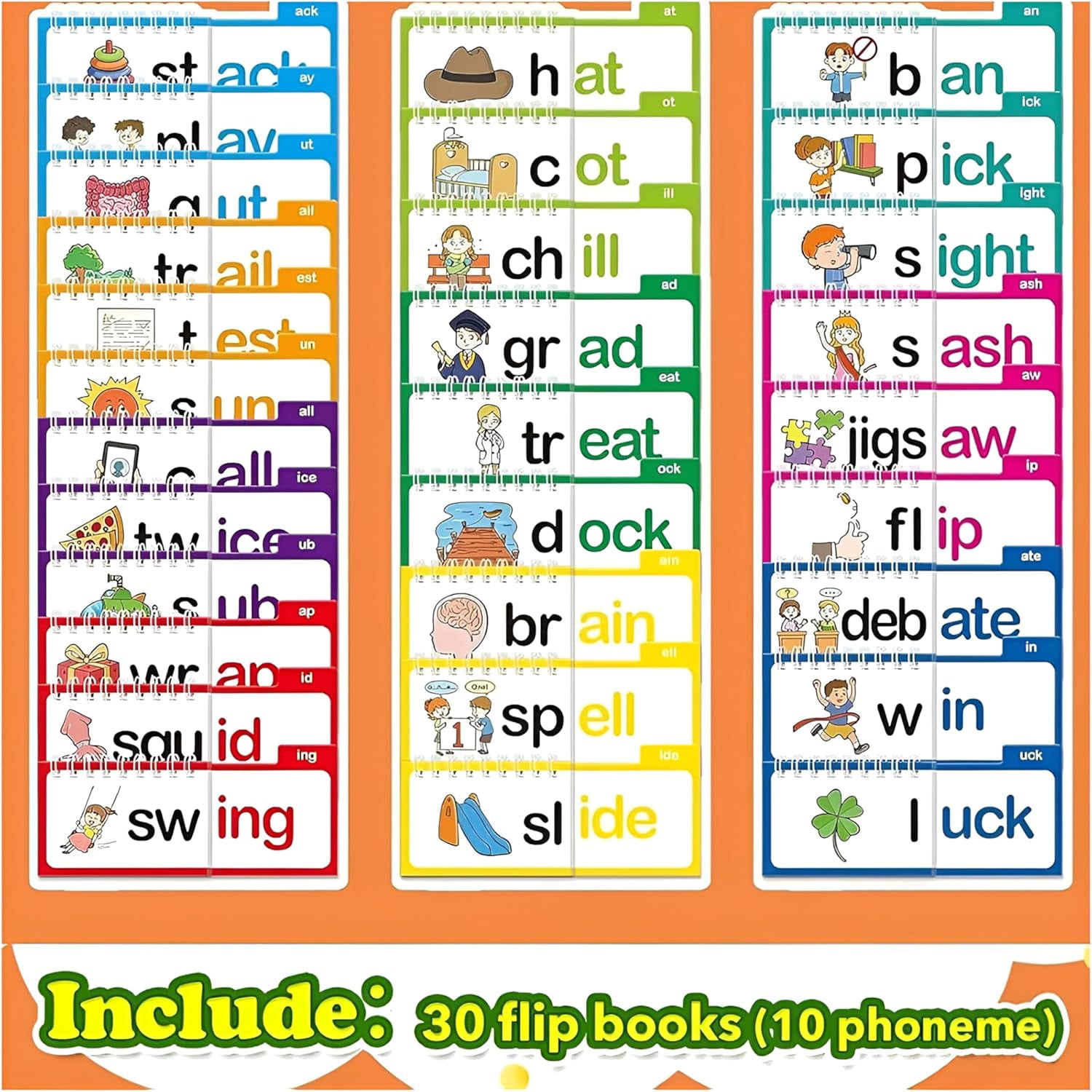30 Read and Rhyme Flip Books, Word Families Flash Cards for Educational ...